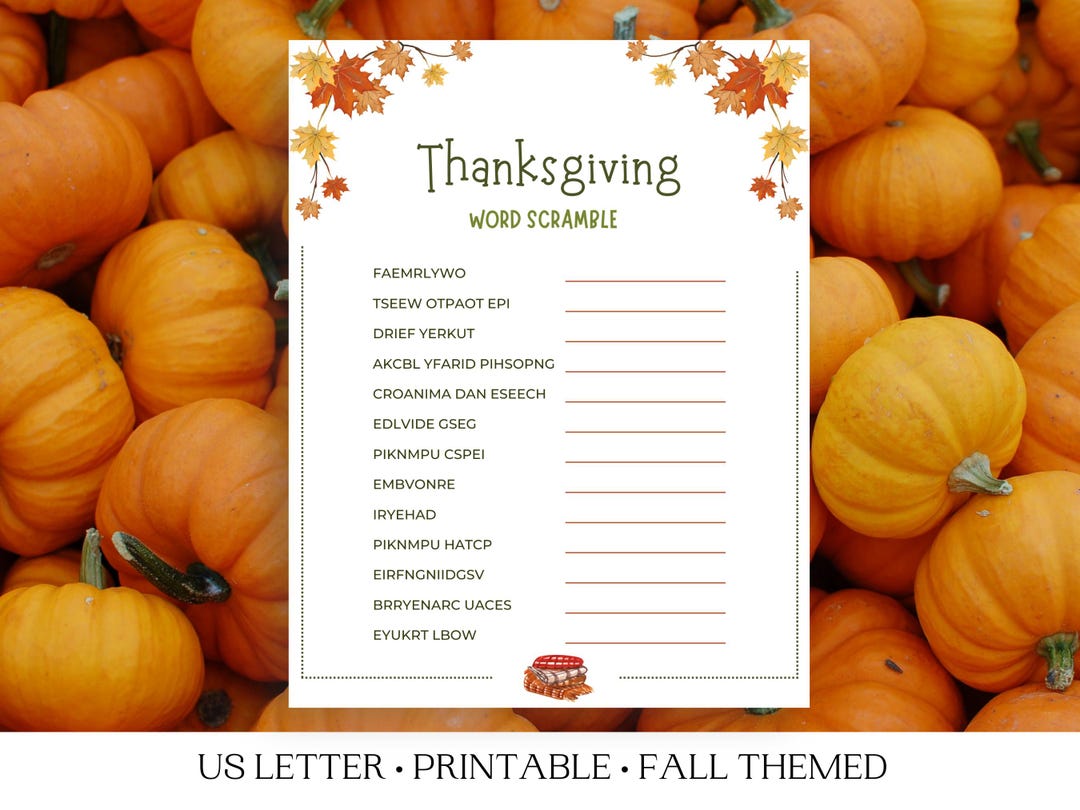 Thanksgiving Word Scramble Printable - Etsy