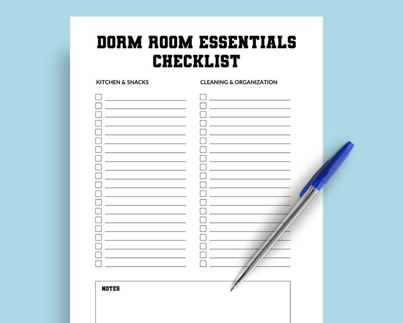 Dorm Room Essentials Checklist Printable, Moving Checklist, Freshman, Packing List, College ...