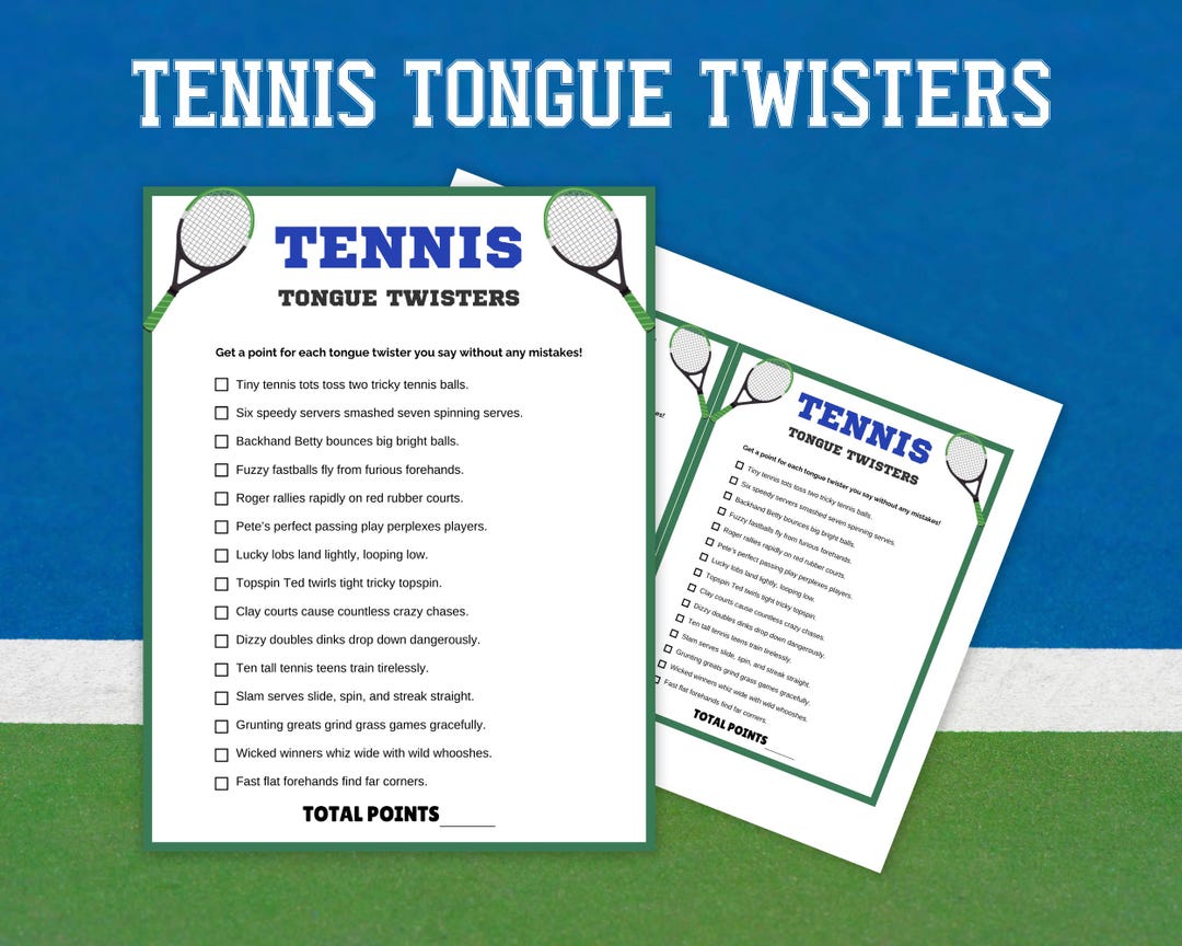 Tennis Tongue Twisters Game, Printable Party Fun (digital Download) - Etsy