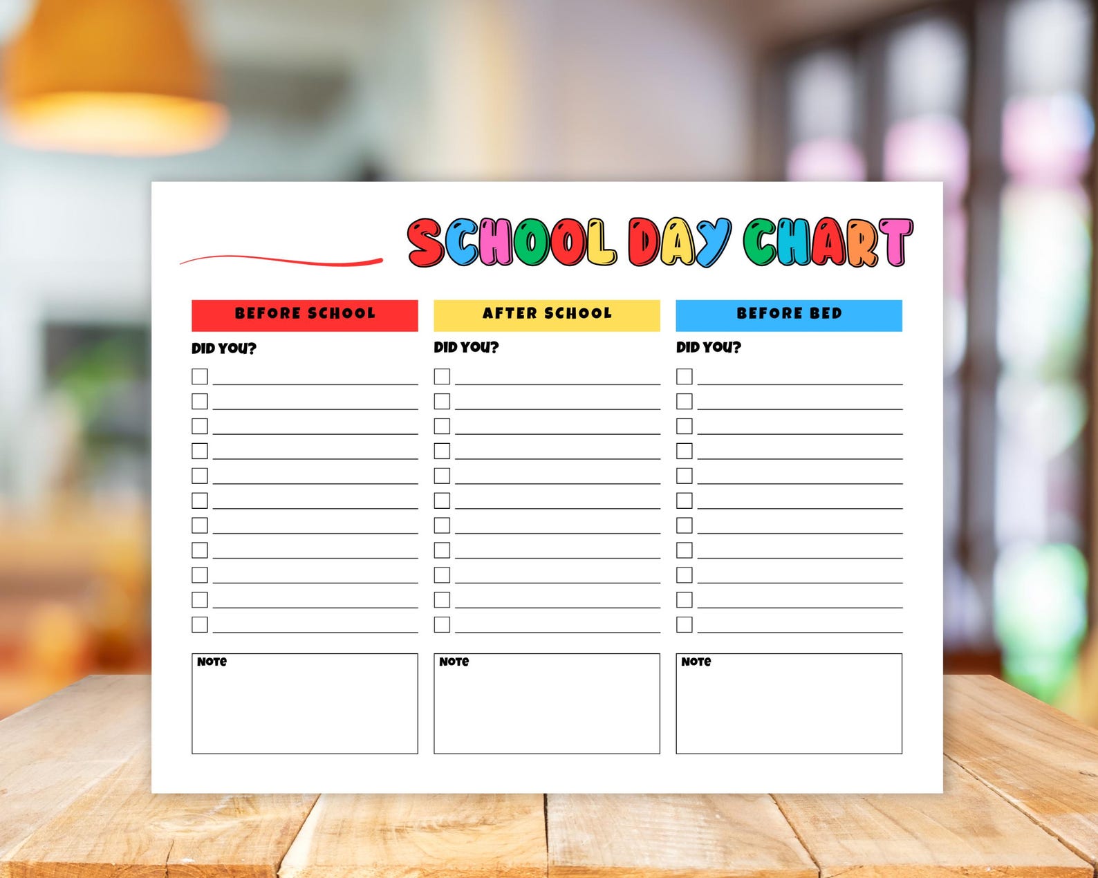 School Day Checklist, Daily Routine Chart for Kids (PDF) - Etsy