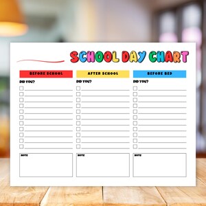 School Day Checklist, Daily Routine Chart for Kids (PDF) - Etsy