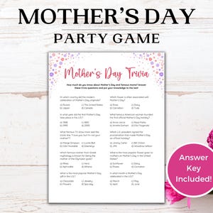 Mother's Day Trivia Game Printable, Group Games, Mother's Day Game ...