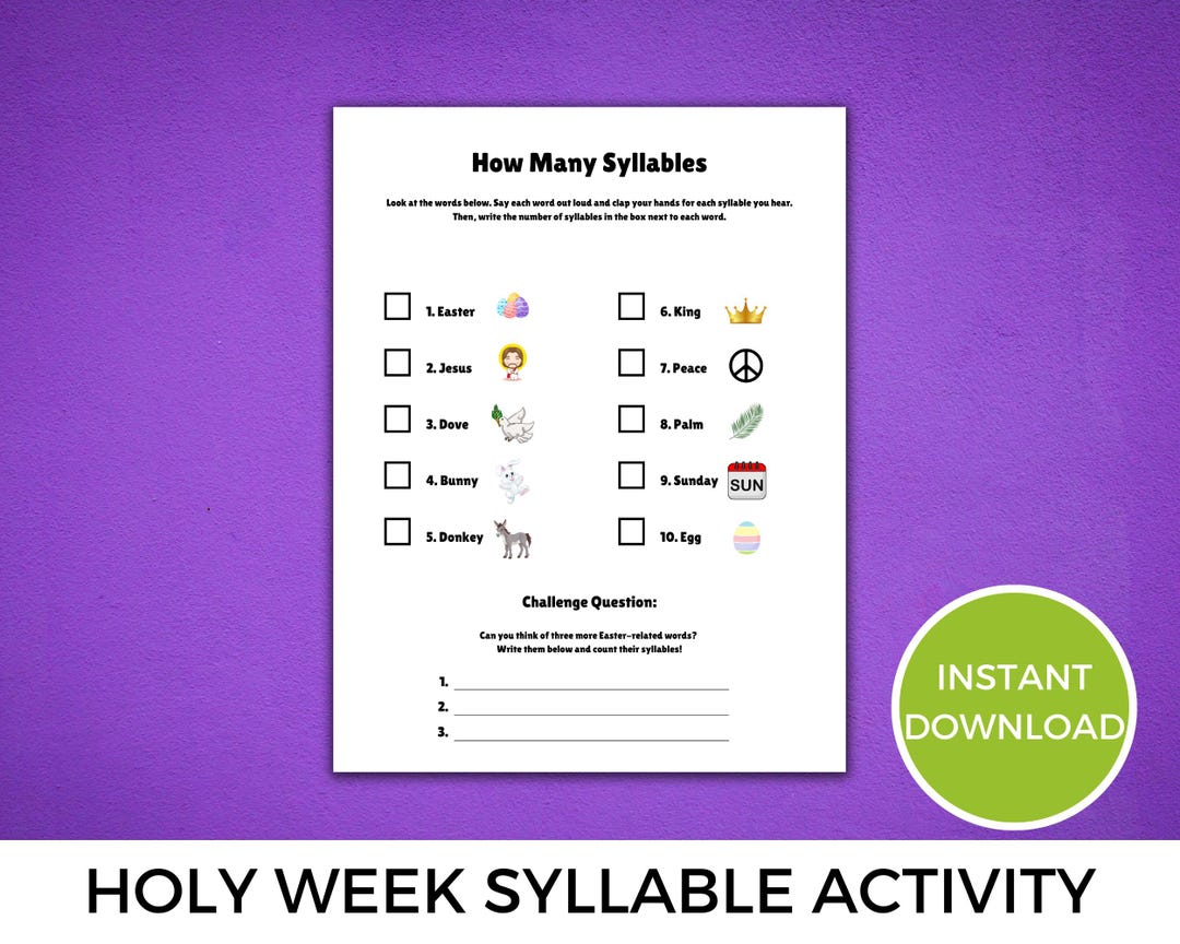Palm Sunday Syllable Activity Printable, Palm Sunday Activity, Easter ...