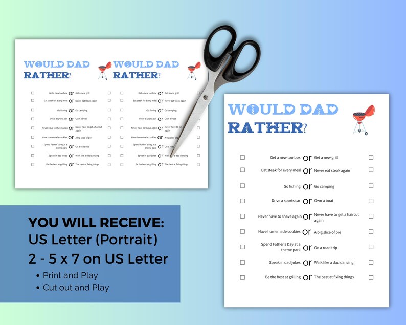 Father's Day Would Dad Rather Game Printable, Fun Father's Day, Family ...