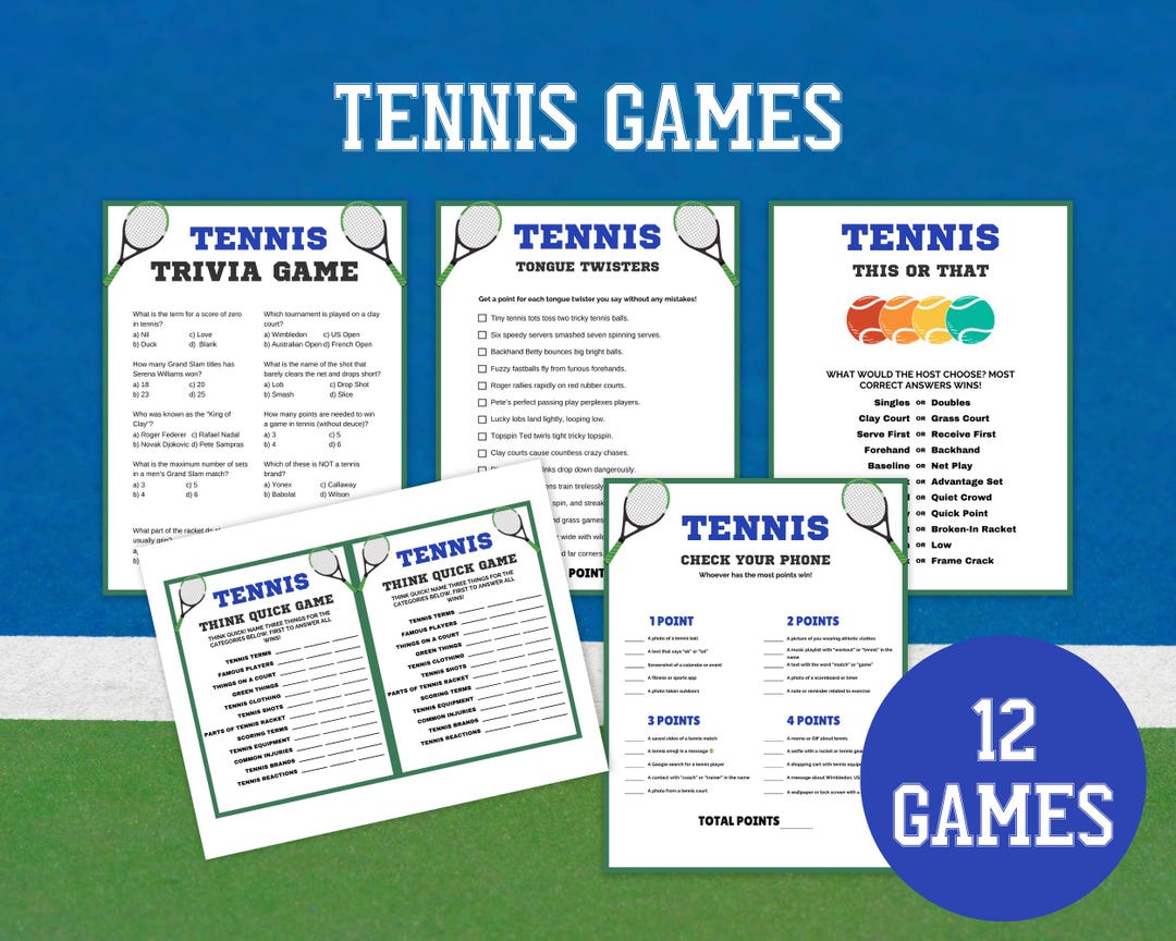 Tennis Games Printable Bundle, Sports Trivia (digital Download) - Etsy
