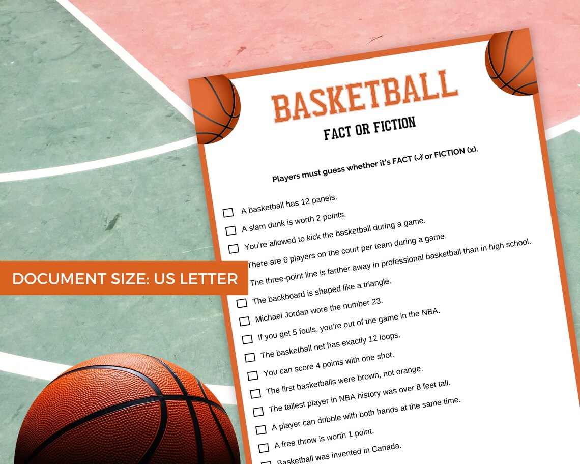 Basketball Fact or Fiction Game Printable, Sports Fan, Trivia Night ...
