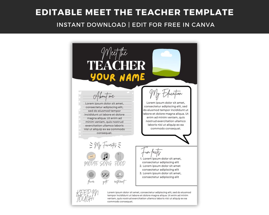 Meet the Teacher Canva Template Black and White - Etsy