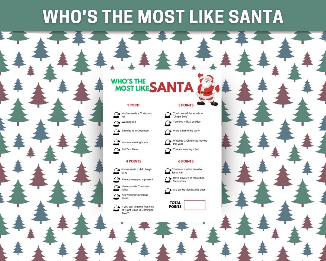 Christmas Who's the Most Like Santa Game Printable - Etsy