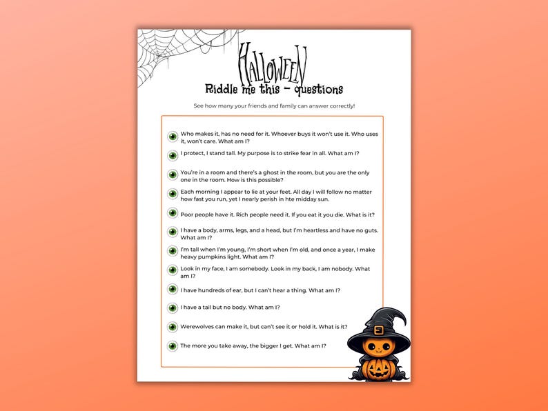Halloween Riddles Printable, Halloween Activity, Family Fun - Etsy