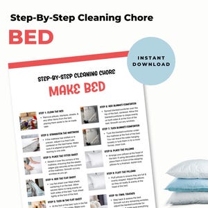 Step-by-step Make Bed Chore Printable, Young Adult Guides, Independent ...