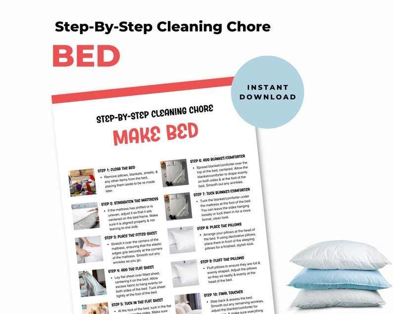 Step-by-step Make Bed Chore Printable, Young Adult Guides, Independent ...