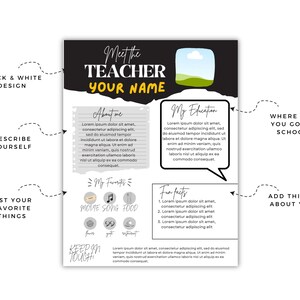 Meet the Teacher Canva Template Black and White - Etsy