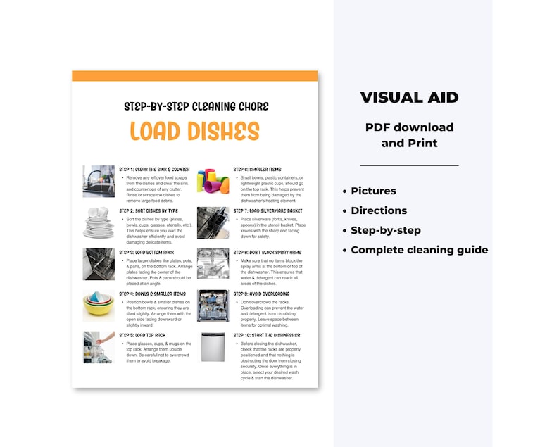 Step-by-step Dishes Chore Printable, Young Adult Guides, Independent ...