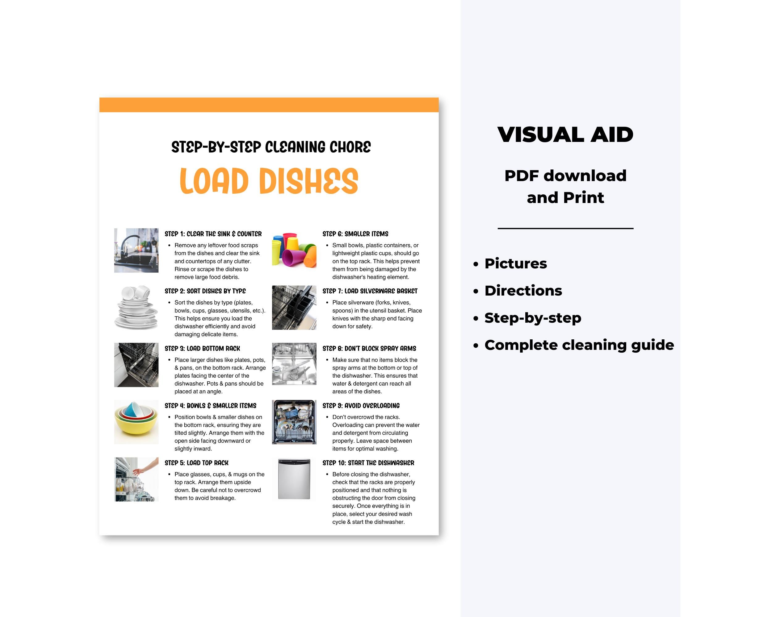 Step-by-step Dishes Chore Printable, Young Adult Guides, Independent ...