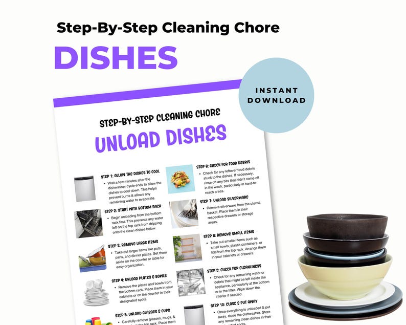 Step-by-step Dishes Chore Printable, Young Adult Guides, Independent ...