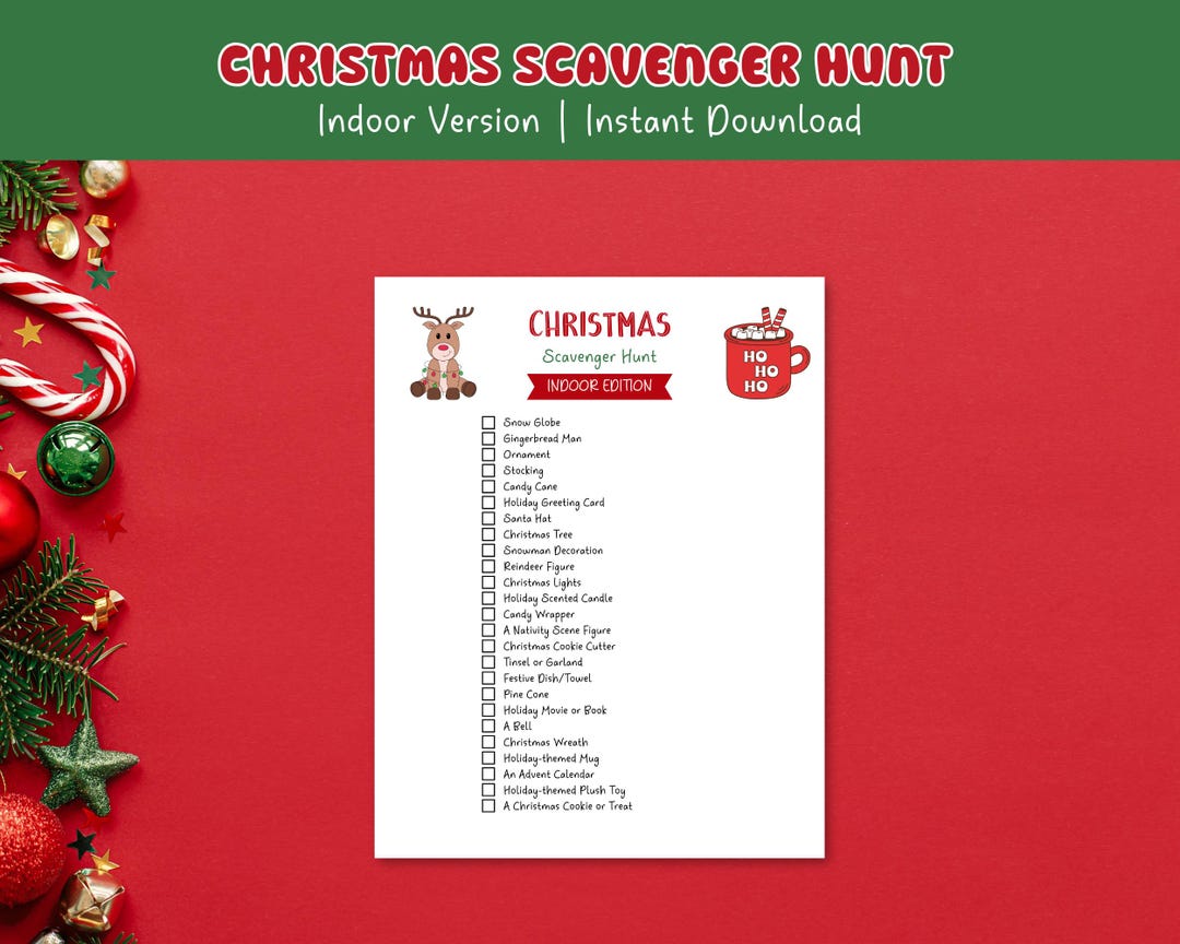 Christmas Scavenger Hunt Printable Indoor Version, Family Fun ...