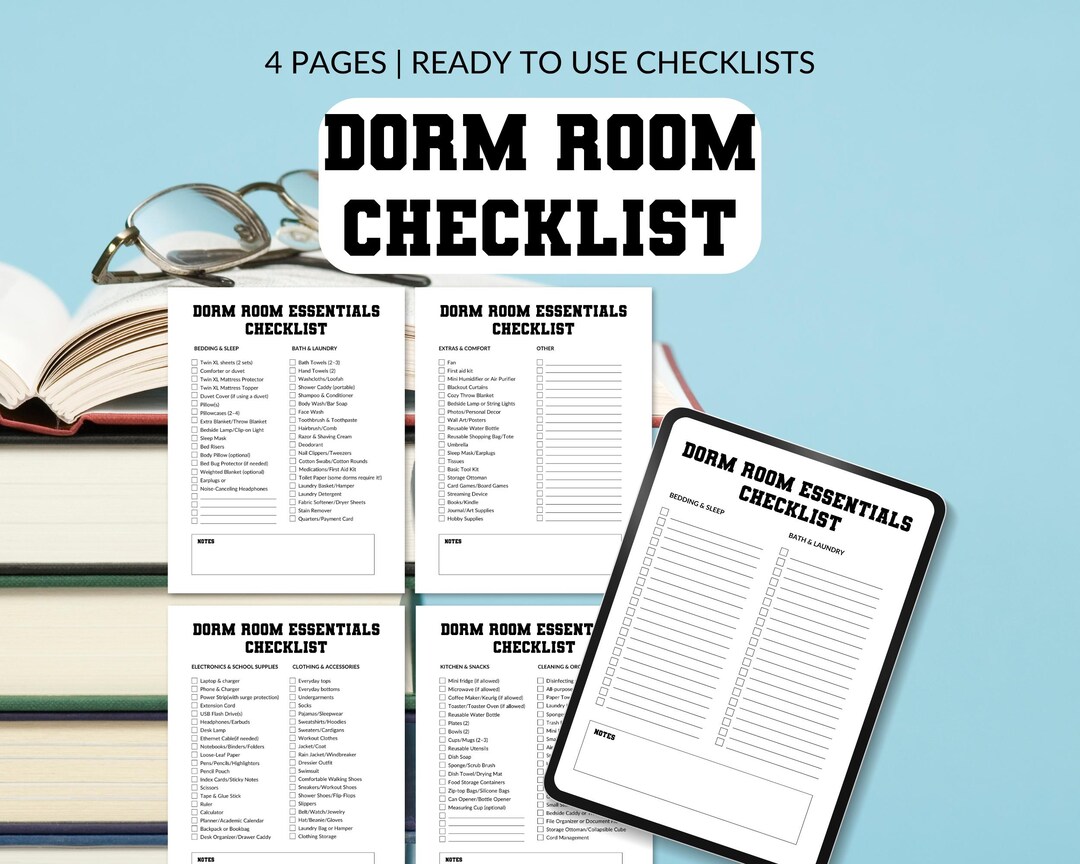 Dorm Room Essentials Checklist Printable, Moving Checklist, Freshman ...