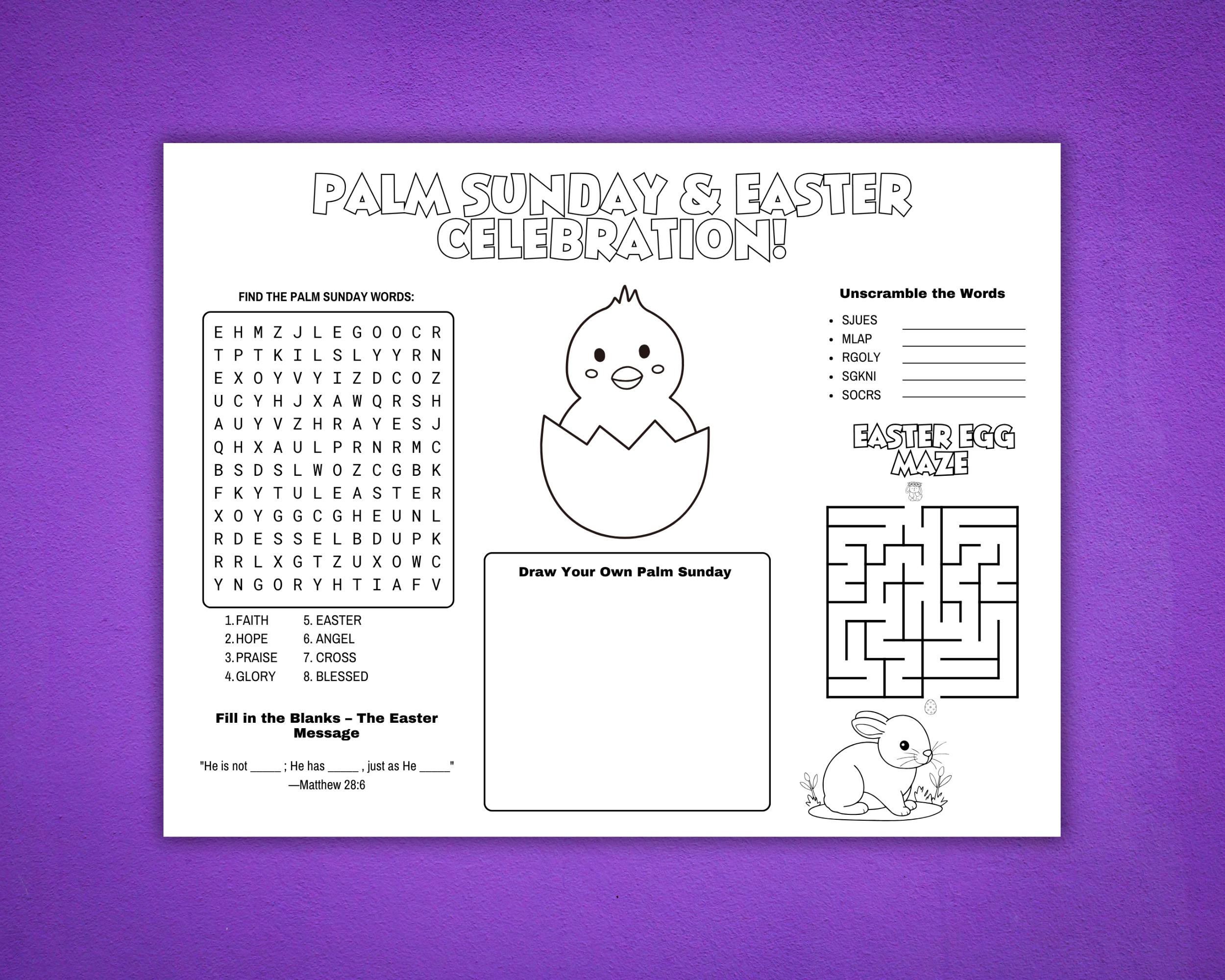 Holy Week Coloring Placemat Printable, Palm Sunday Activity, Easter ...