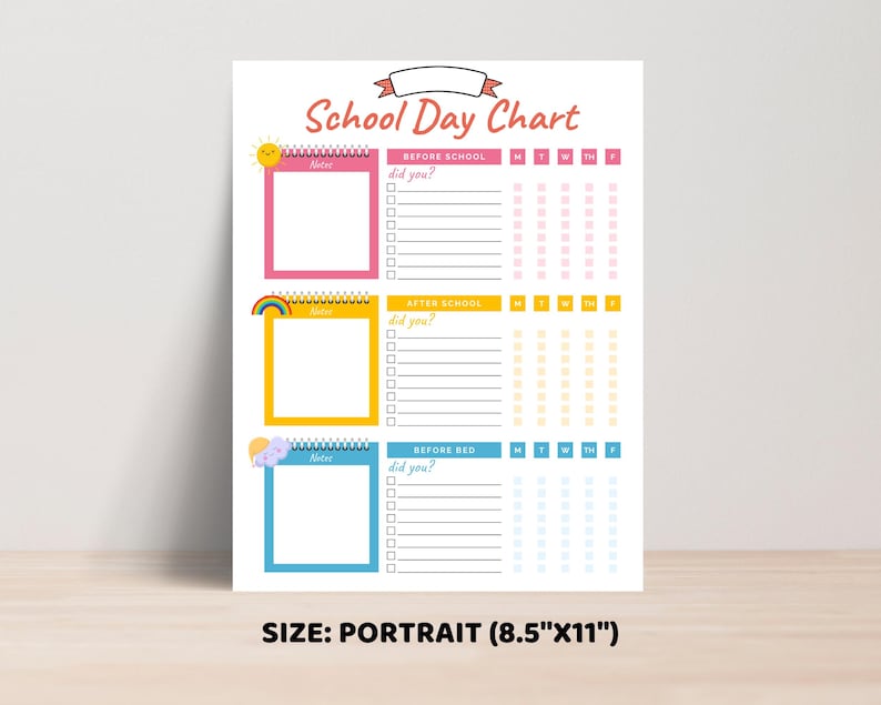 Kids Daily Routine Chart, School Checklist, Task Tracker (PDF) - Etsy