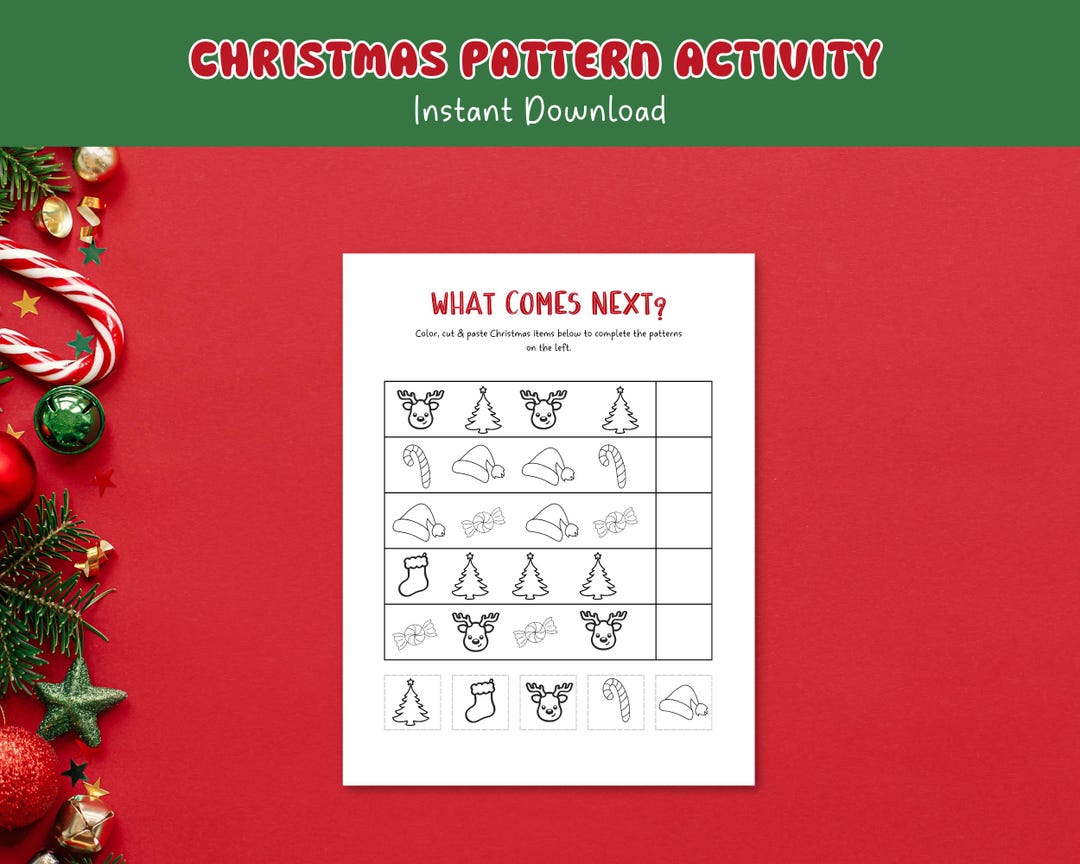Christmas Pattern Activity Printable, Educational Game, Christmas ...
