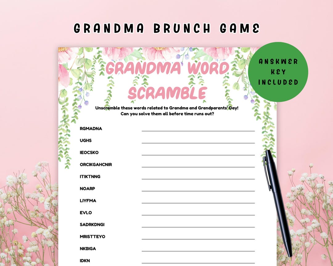 Grandma Word Scramble Game Printable, Brunch Games, Grandparents Day ...