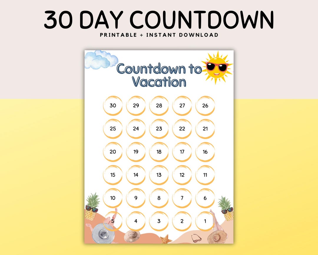 30 Day Vacation Countdown Printable - Etsy