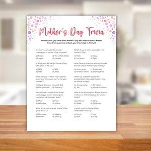 Mother's Day Trivia Game, Fun Family Activity (printable) - Etsy