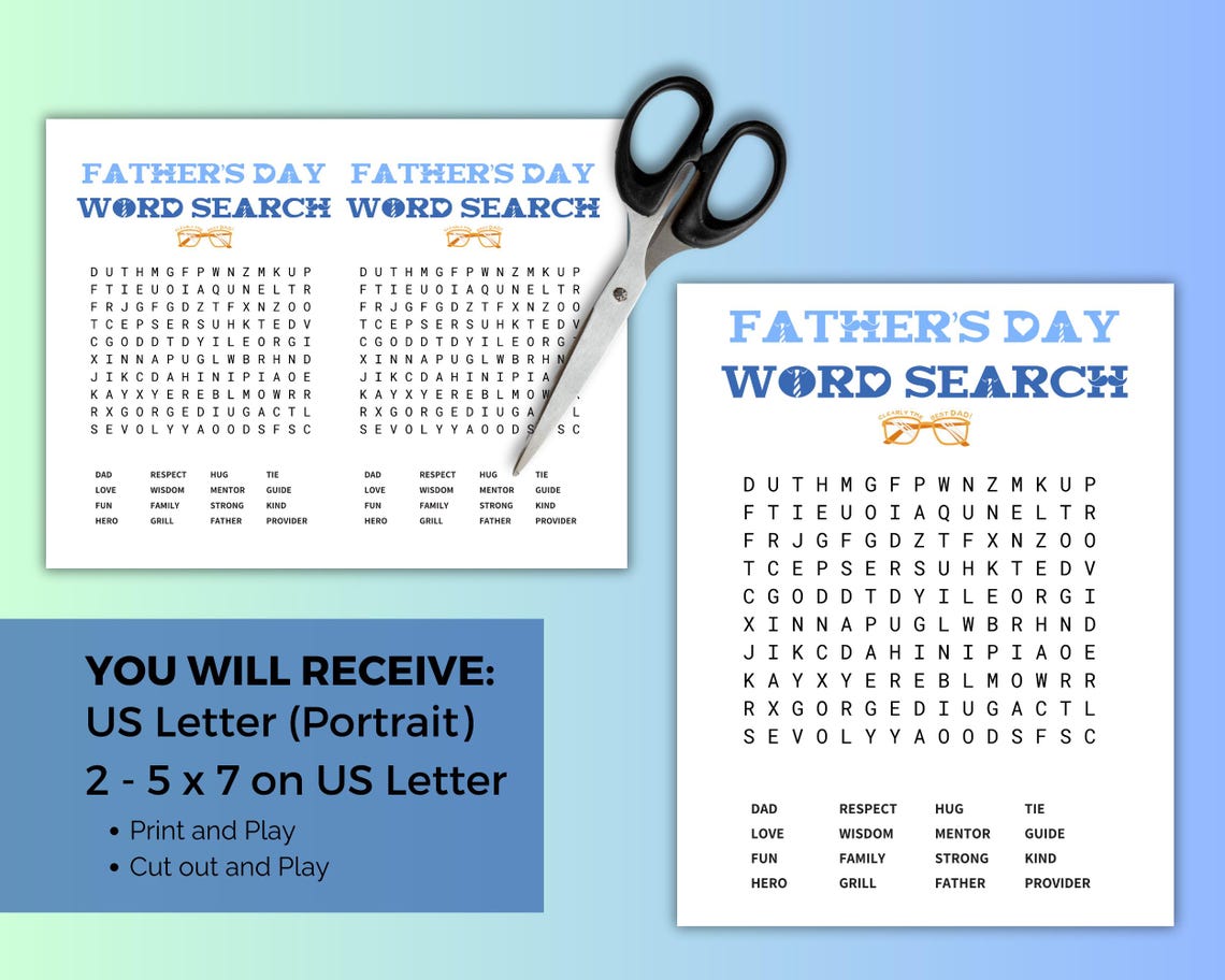Father's Day Word Search Printable, Fun Father's Day, Family Game Night ...