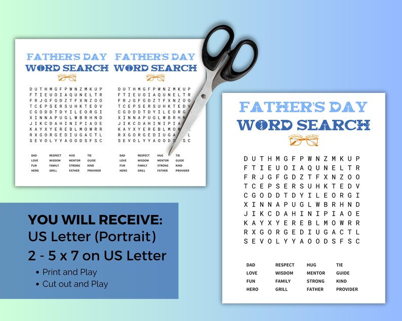Father's Day Word Search Printable, Fun Father's Day, Family Game Night ...