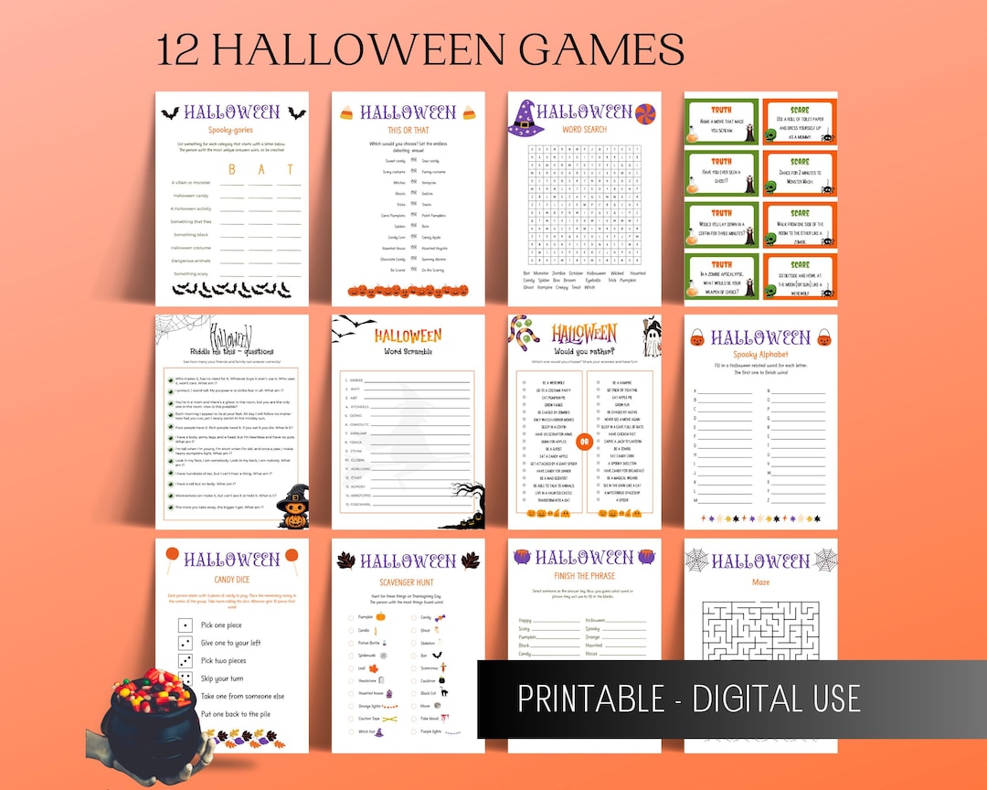 Halloween Game Bundle Printable, Game Night, Spooky Games,, Halloween ...
