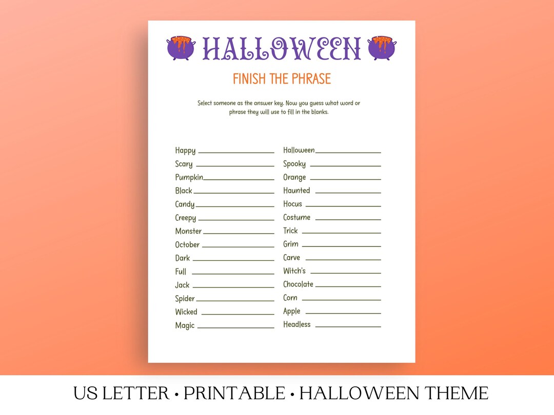Halloween Finish the Phrase Printable, Family Fun, Halloween Activity ...