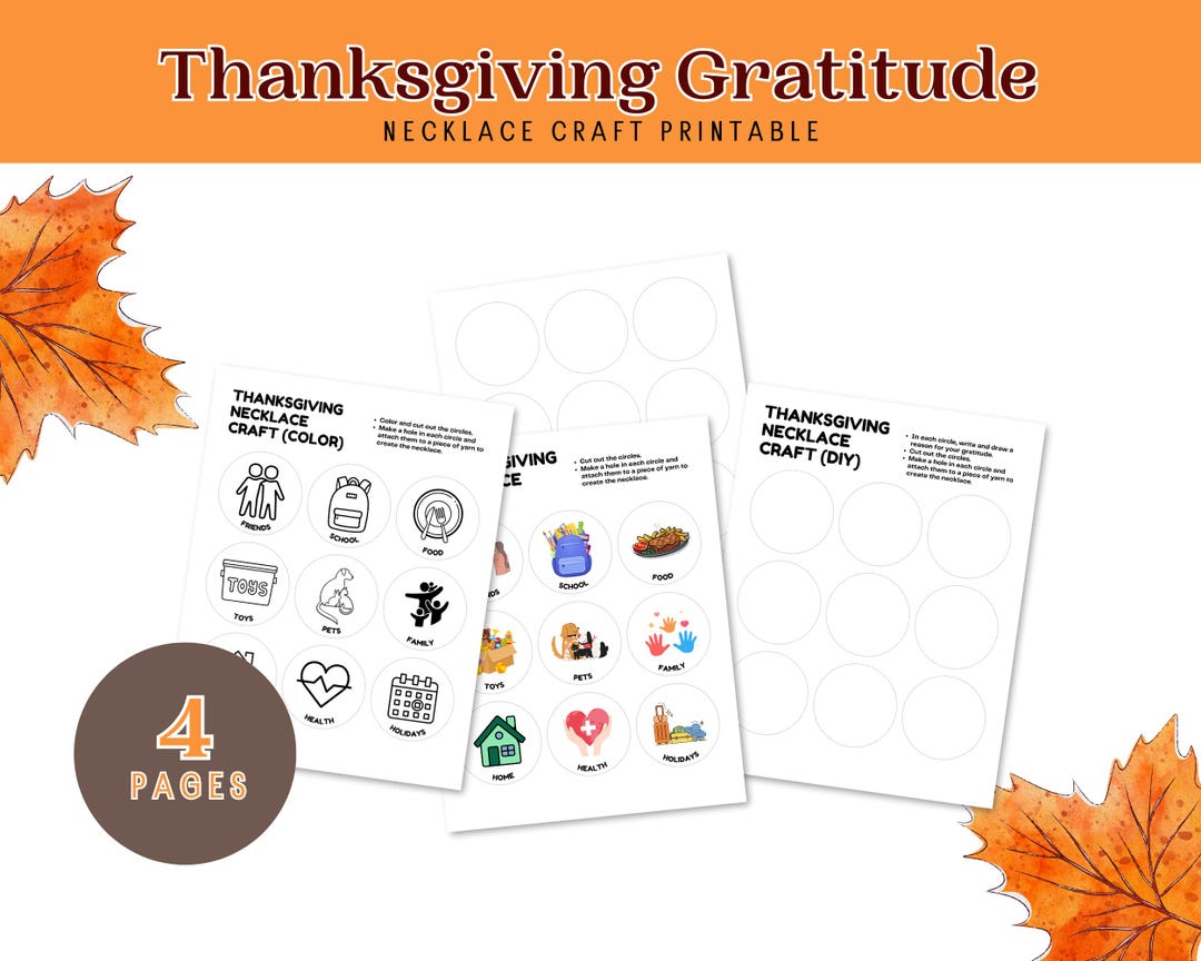 Thanksgiving Necklace Craft Printable - Etsy