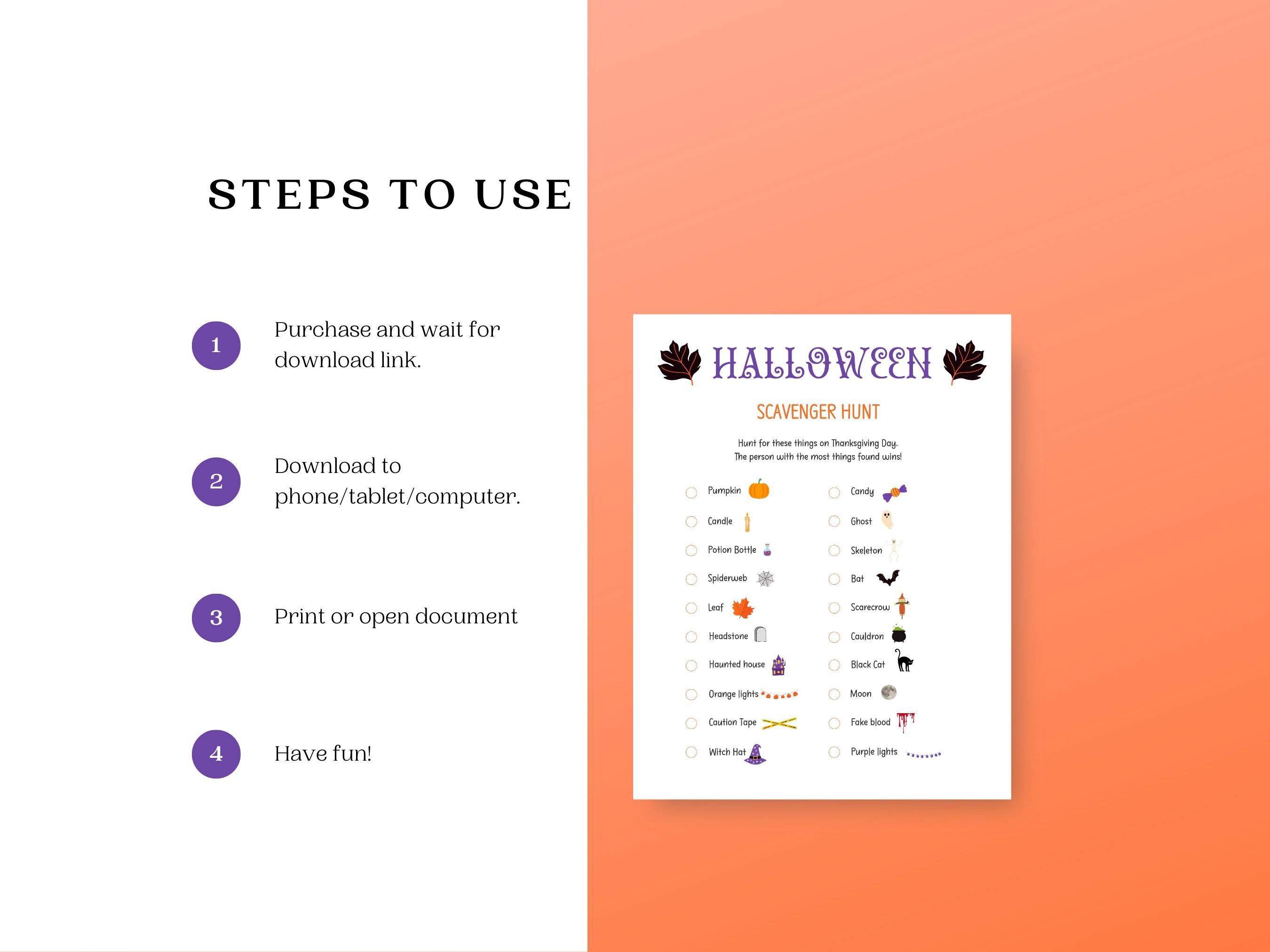 Halloween Scavenger Hunt Printable, Halloween Activity, Family Fun - Etsy