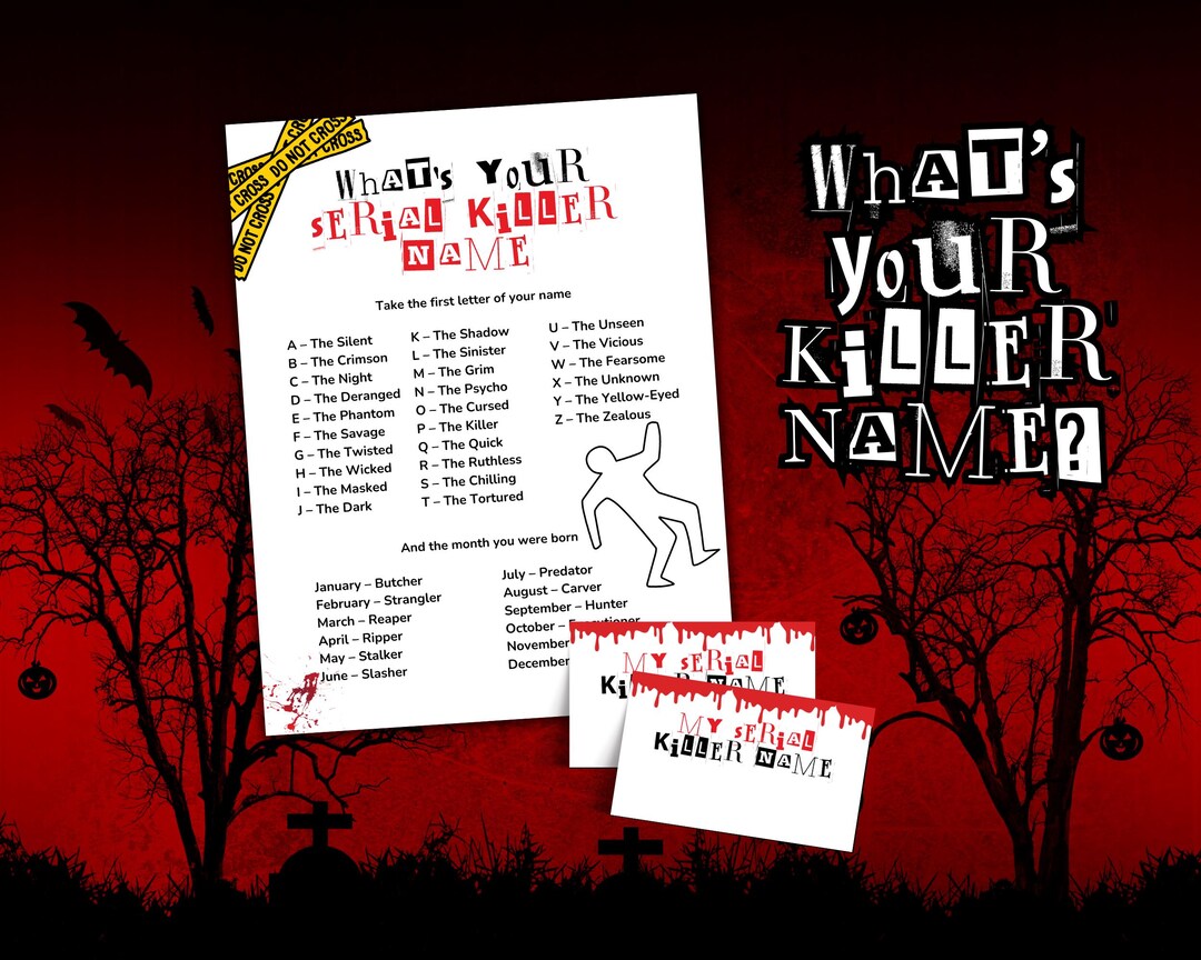 Serial Killer Name Game for Adults, Halloween Party (digital Download ...