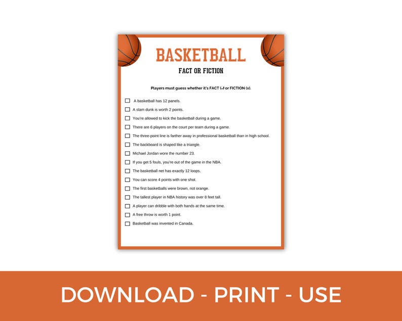 Basketball Fact or Fiction Game, Sports Trivia (digital Download) - Etsy