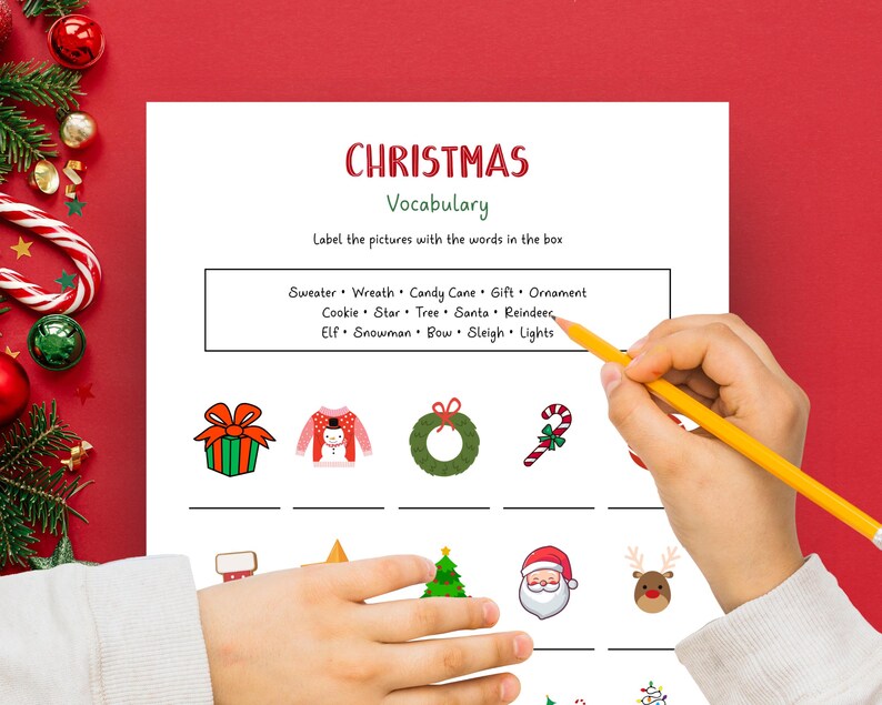 Christmas Vocabulary Printable, Classroom Activity, Christmas Words - Etsy