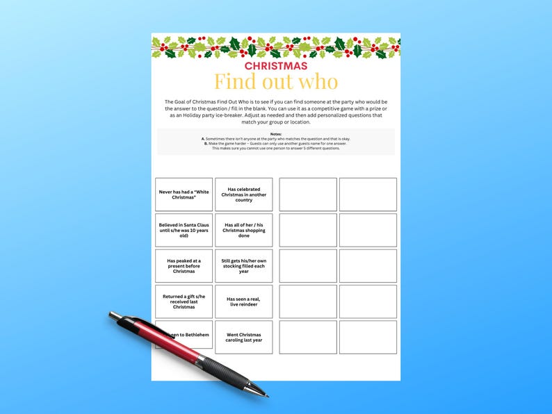Christmas Find Out Who Game Printable - Etsy