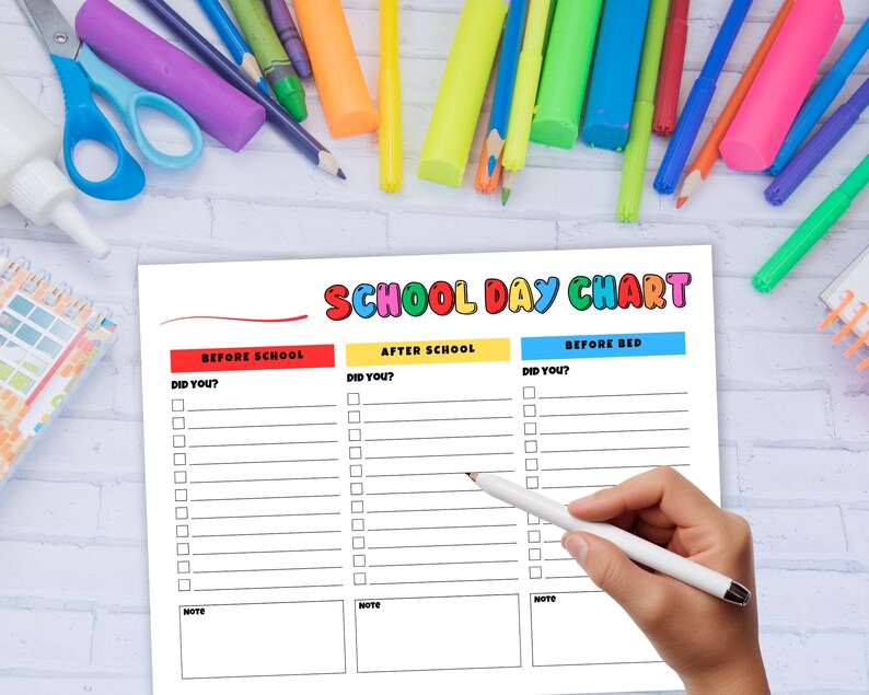 School Day Chart Printable, Kid Schedule, Daily Checklist Kids, Task ...