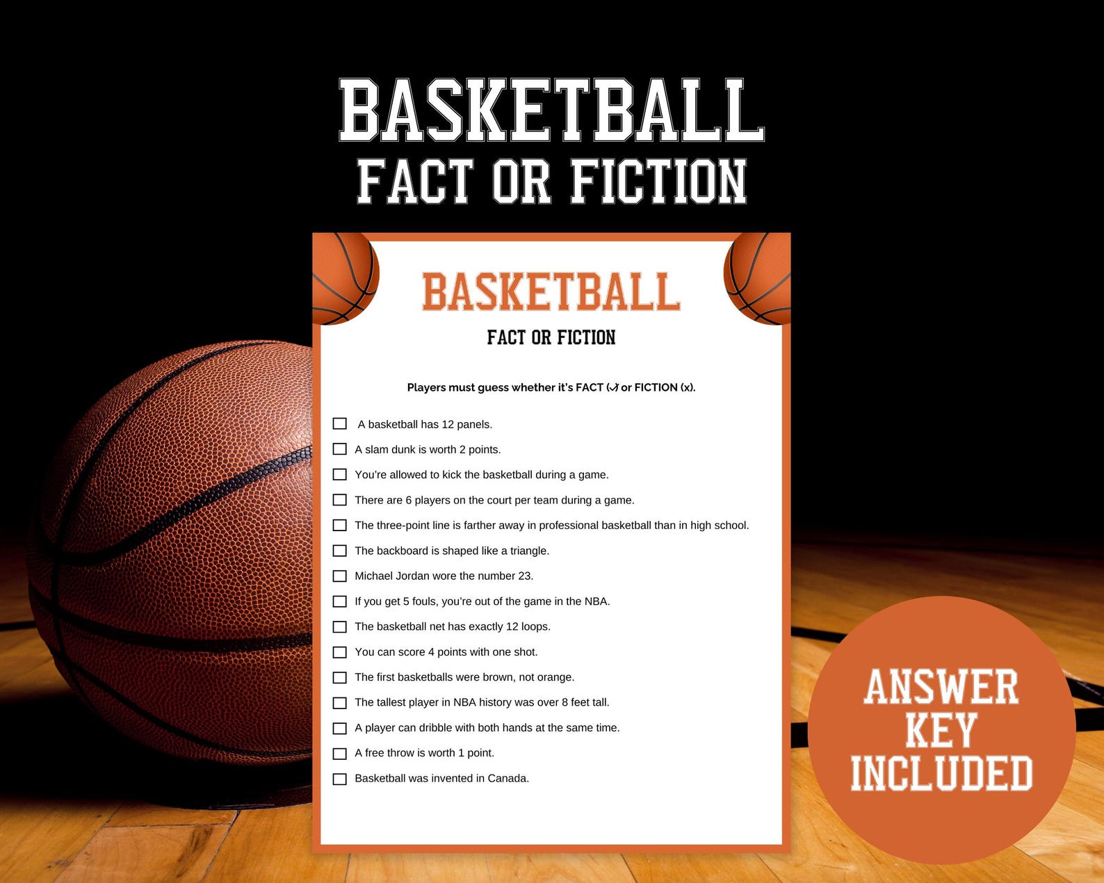 Basketball Fact or Fiction Game, Sports Trivia (digital Download) - Etsy