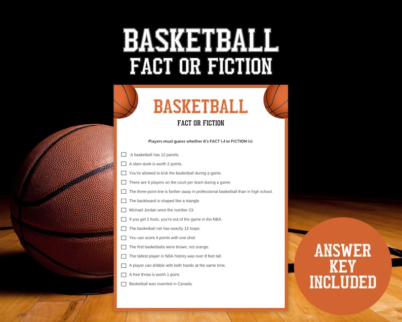 Basketball Fact or Fiction Game Printable, Sports Fan, Trivia Night ...