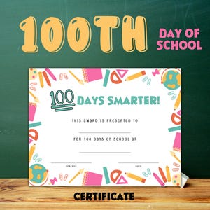 100 Days Smarter Certificate Printable, Teacher Homeschool Resource ...
