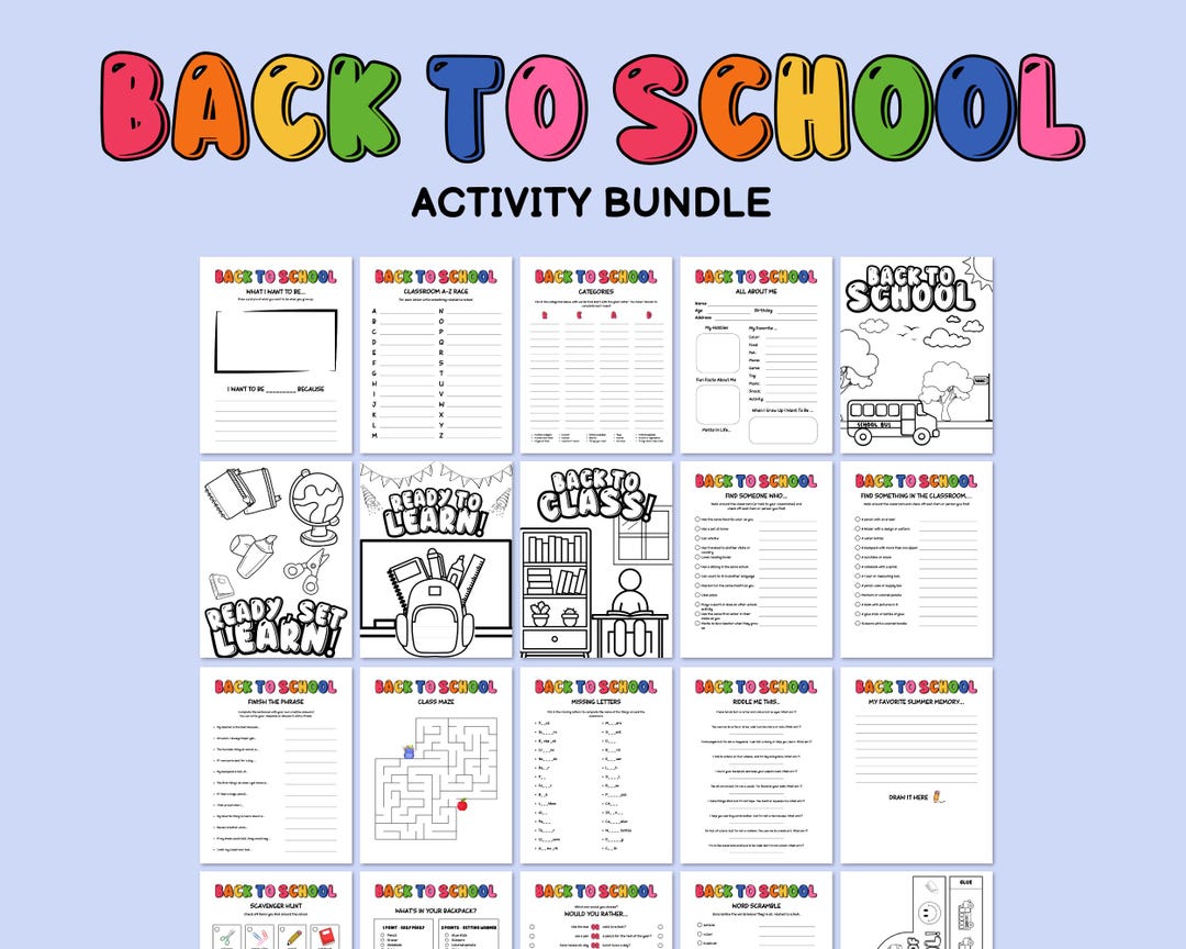 Back to School Activity Bundle, Games, Coloring Pages (printable PDF ...