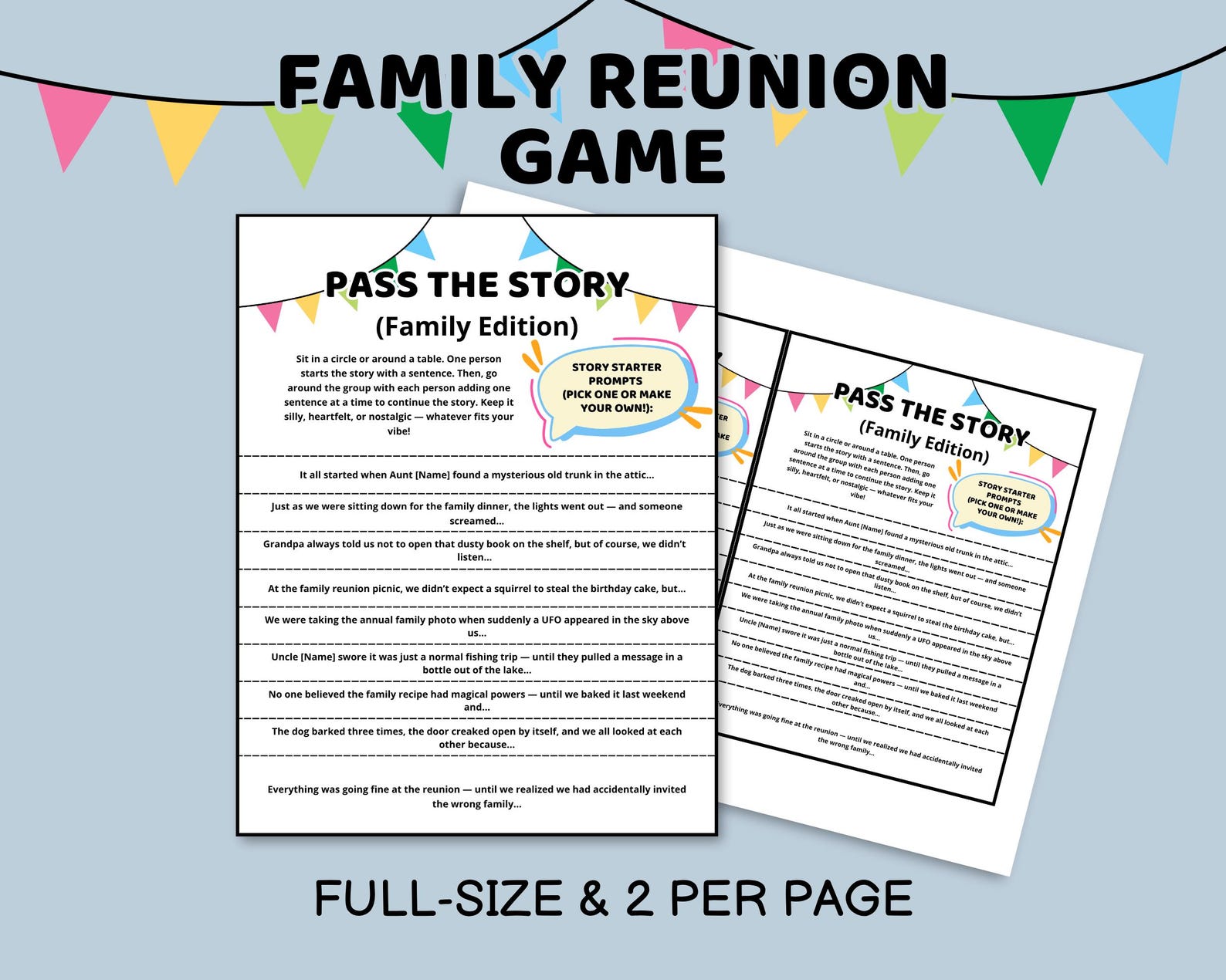 Family Reunion Pass the Story Game Printable, Reunion Games, Family ...
