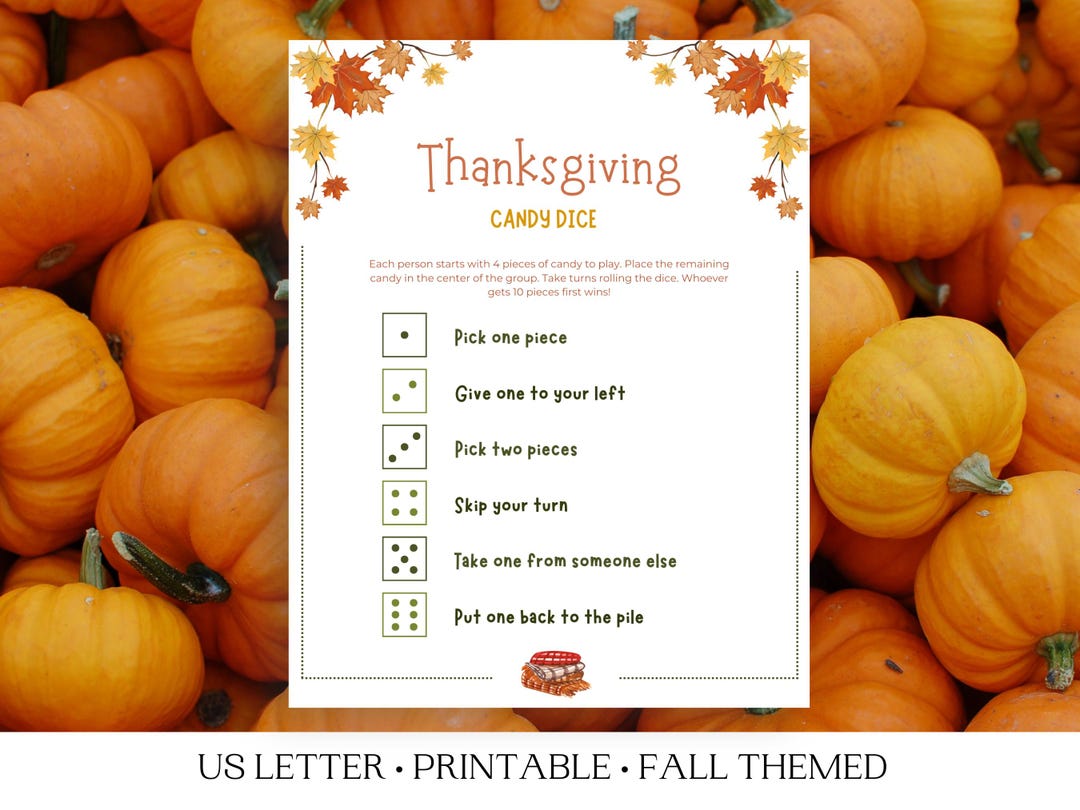 Thanksgiving Candy Dice Game Printable - Etsy
