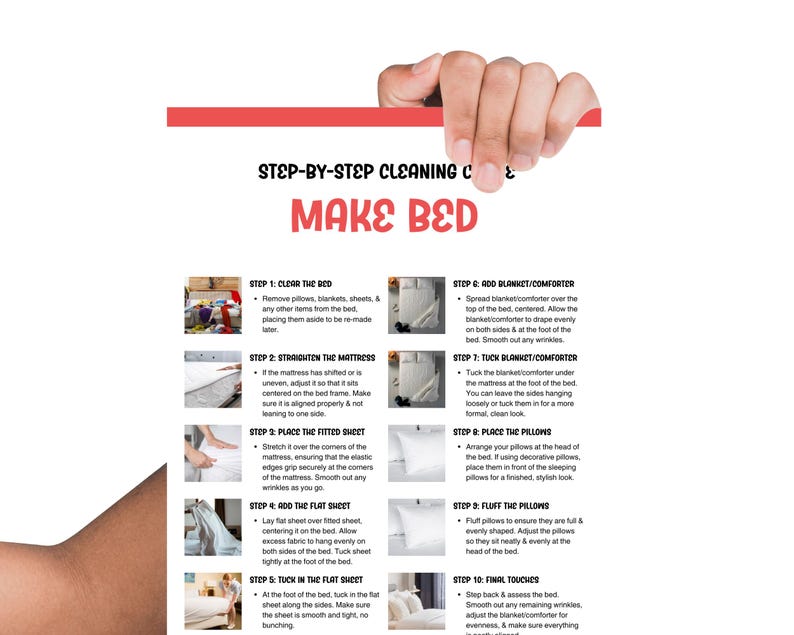 Step-by-step Make Bed Chore Printable, Young Adult Guides, Independent ...