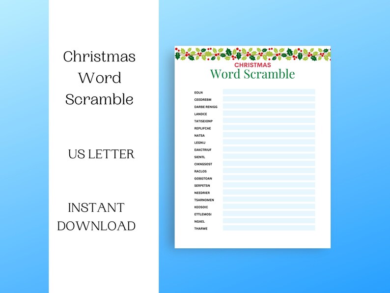 Christmas Word Scramble Printable - Etsy