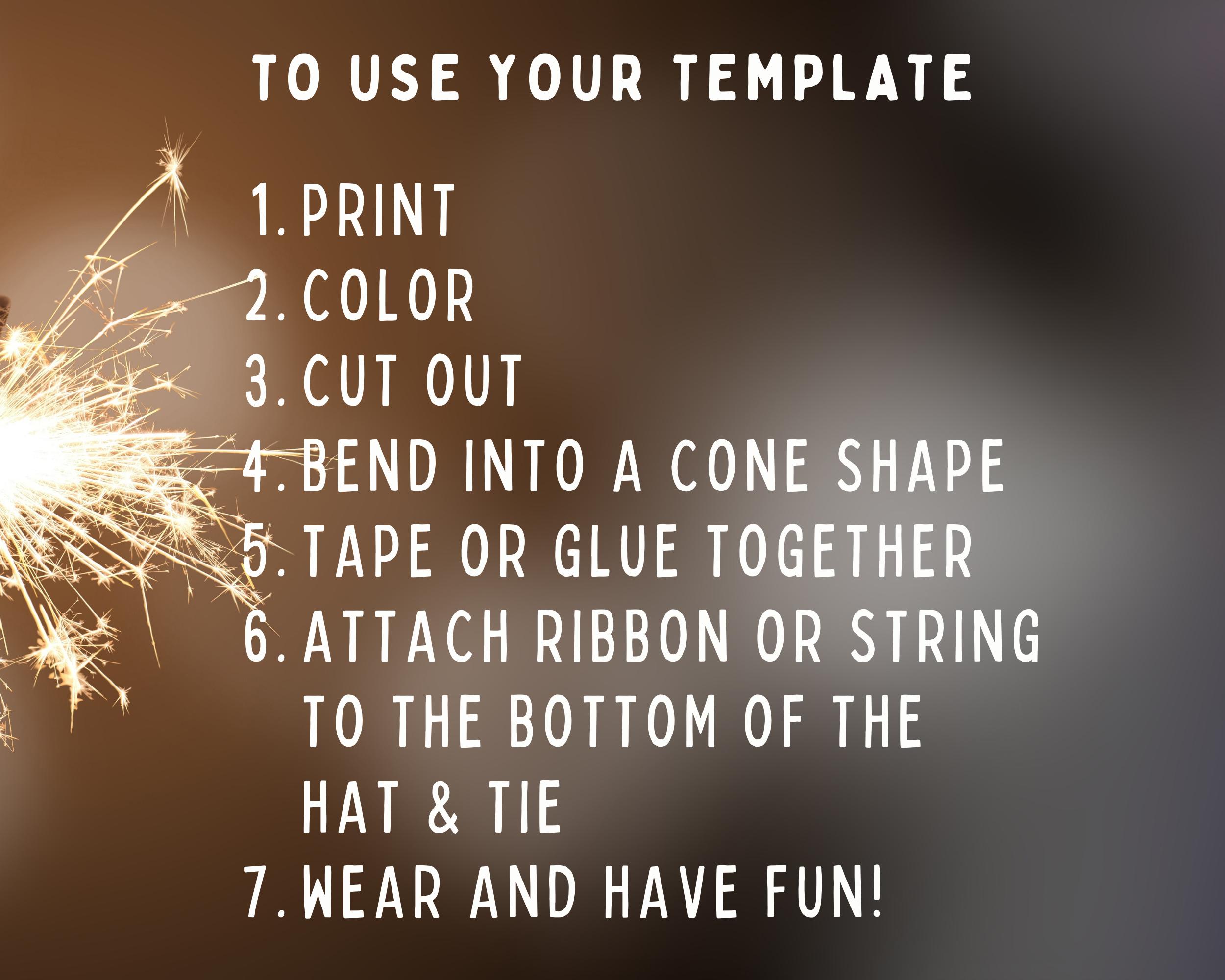 New Years Coloring Party Hat Printable, New Years Printable, New Years ...