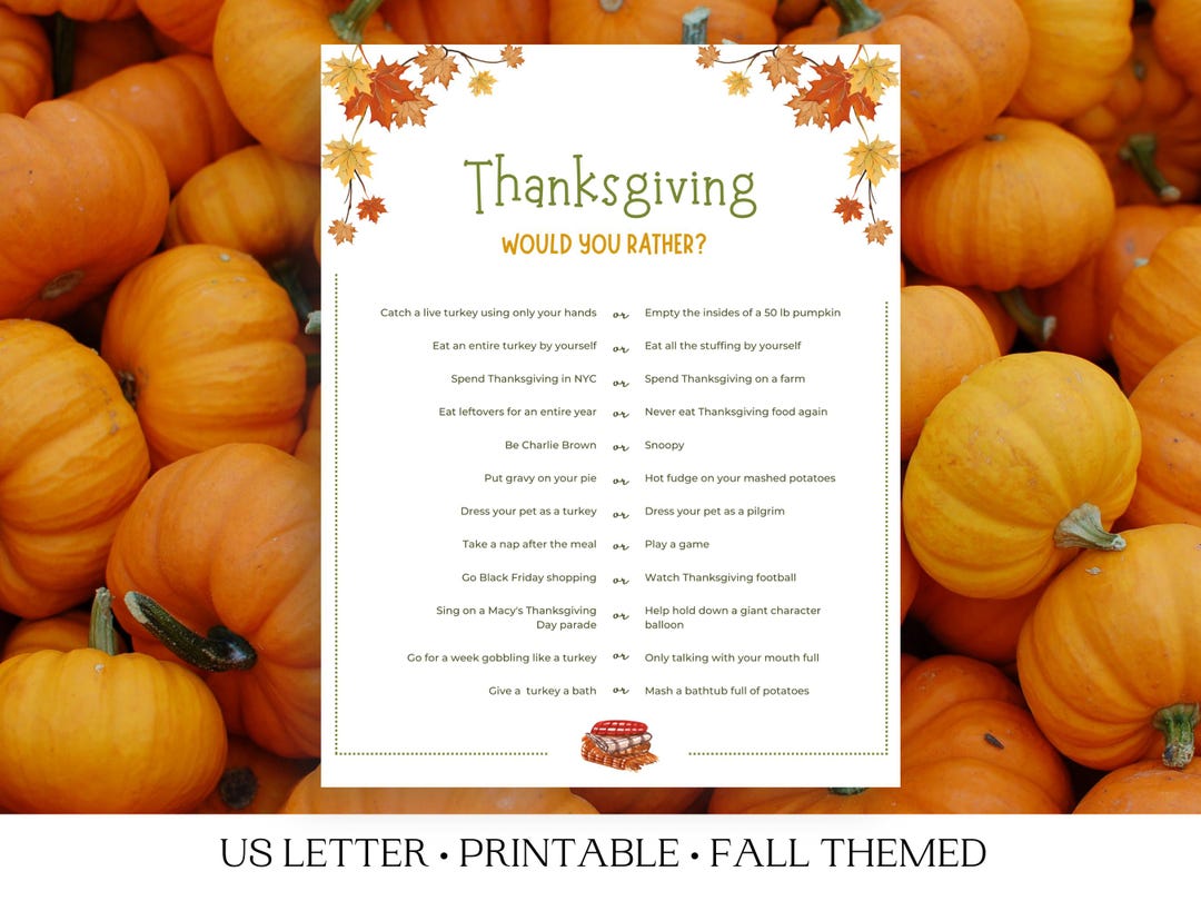Thanksgiving Would You Rather Printable, Thanksgiving Game, Family Game ...
