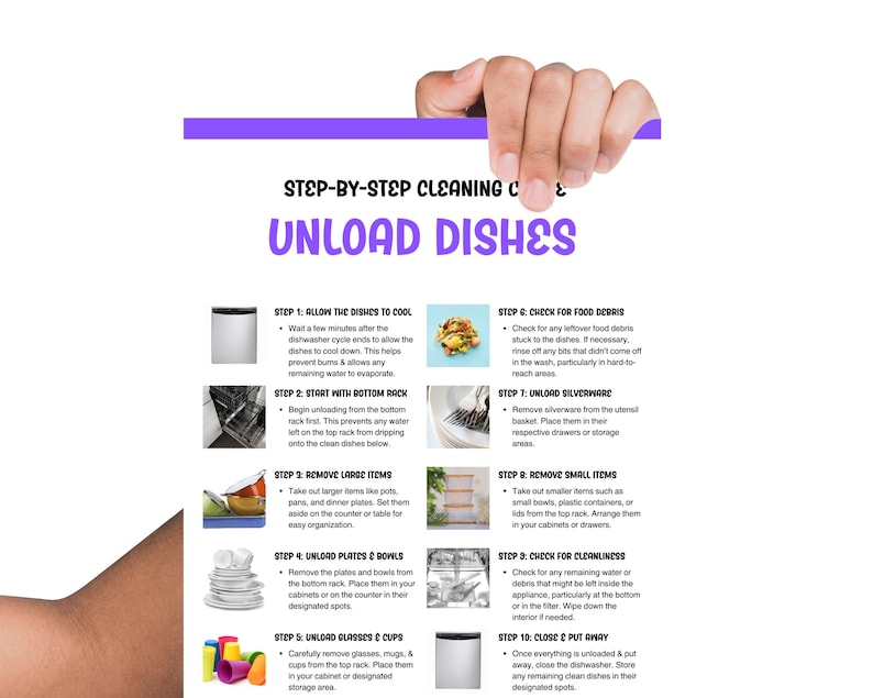 Step-by-step Dishes Chore Printable, Young Adult Guides, Independent ...