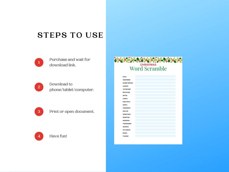 Christmas Word Scramble Printable - Etsy